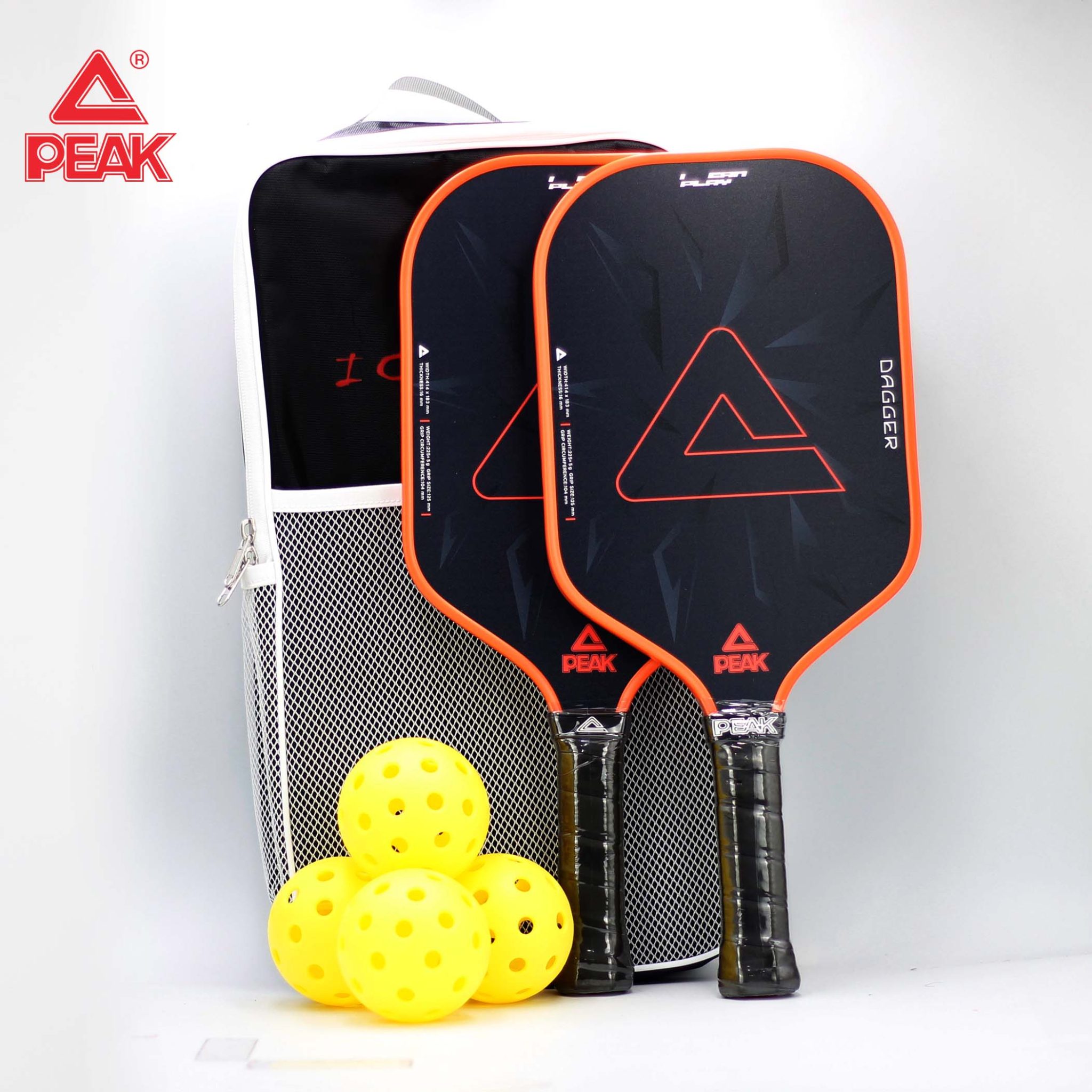 Peak Pickleball (2 pcs of Racket,4 pcs of ball, 1 bag)-BLACK/ORANGE ...